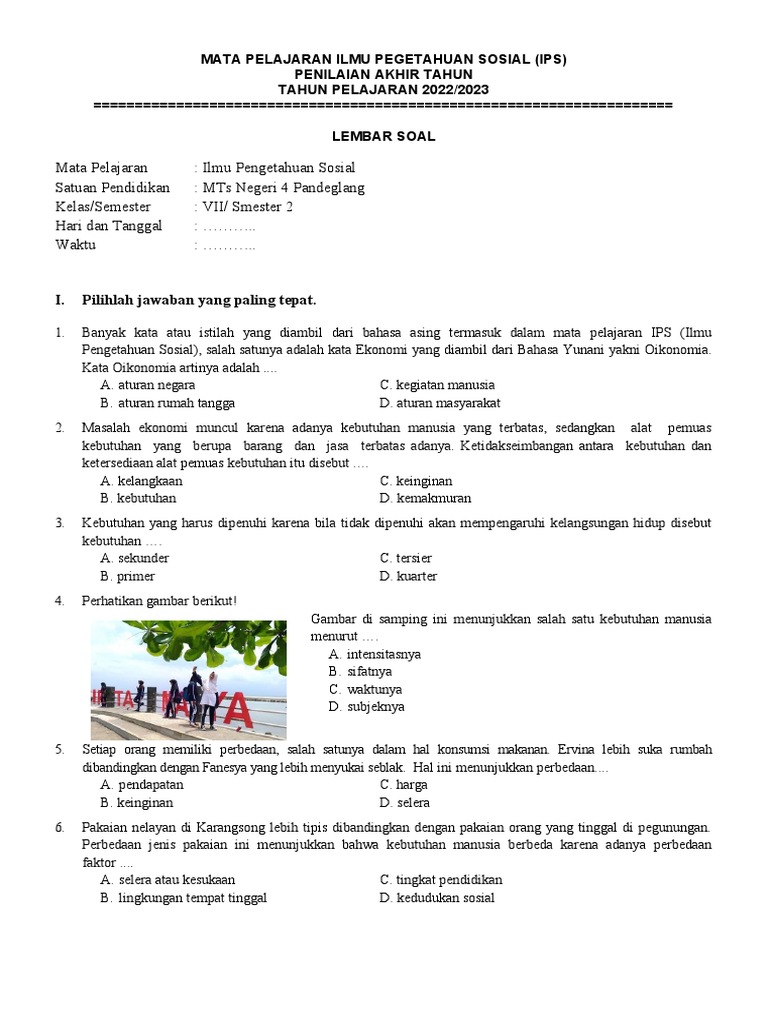 SOAL PAT Kelas 7 IPS SM 2 2022-2023 | PDF