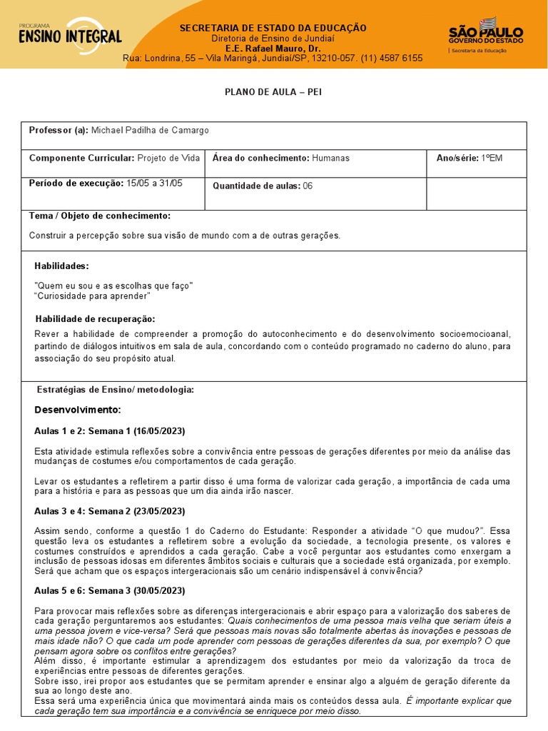 Plano de Aula - Pei: Desenvolvimento | PDF