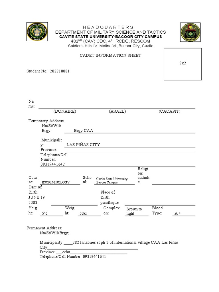 Cadet Application Form 1 1 | PDF