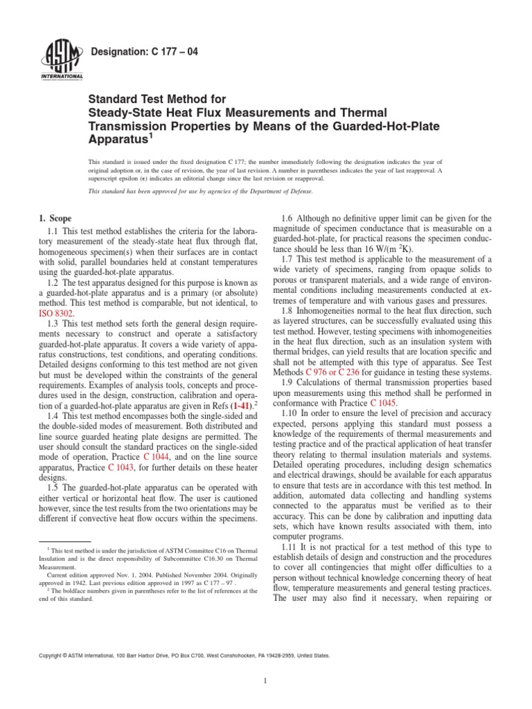 C177 - Test Method For Steady-State Heat Flux Measurements & Thermal ...