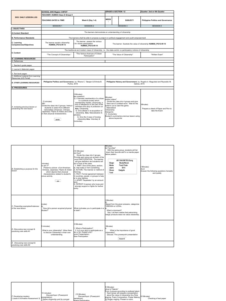 Ppg 2nd or 4th Quarter Week 6.Xlsx - Sheet1 | PDF | Citizenship | Learning