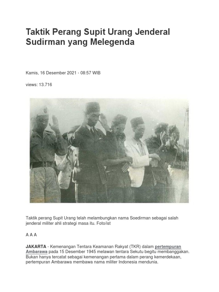 Taktik Perang Supit Urang Jenderal Sudirman Yang Melegenda | PDF