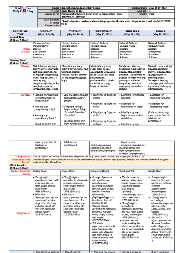 Kindergarten-DLL-MELC-Q4-Week 3 Asf | PDF