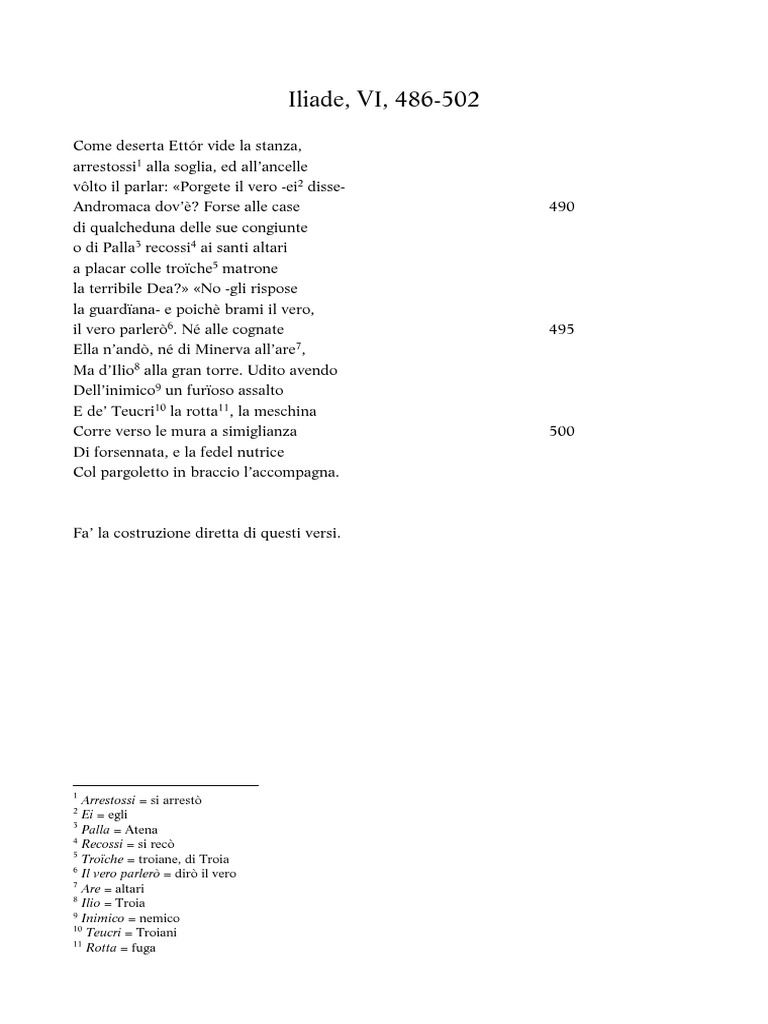 Costruzione del brano dell’Iliade | PDF