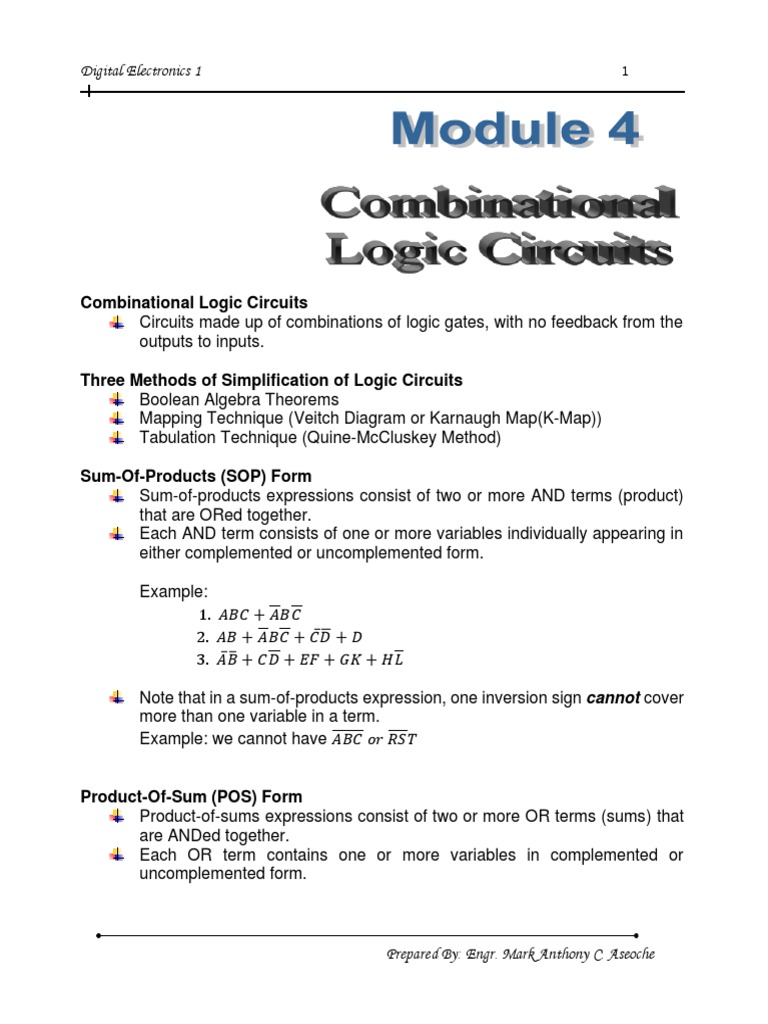Module 4 Combinational Logic Circuits Pdf Abstract Algebra Digital Electronics