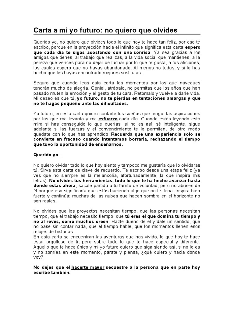 Carta A Mi Yo Futuro | PDF | Relaciones personales, crianza y ...