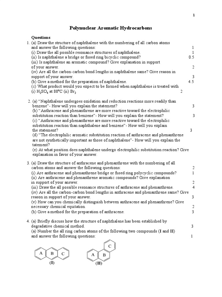 Questions of Polynuclear Aromatic Hydrocarbons | PDF | Aromaticity | Benzene