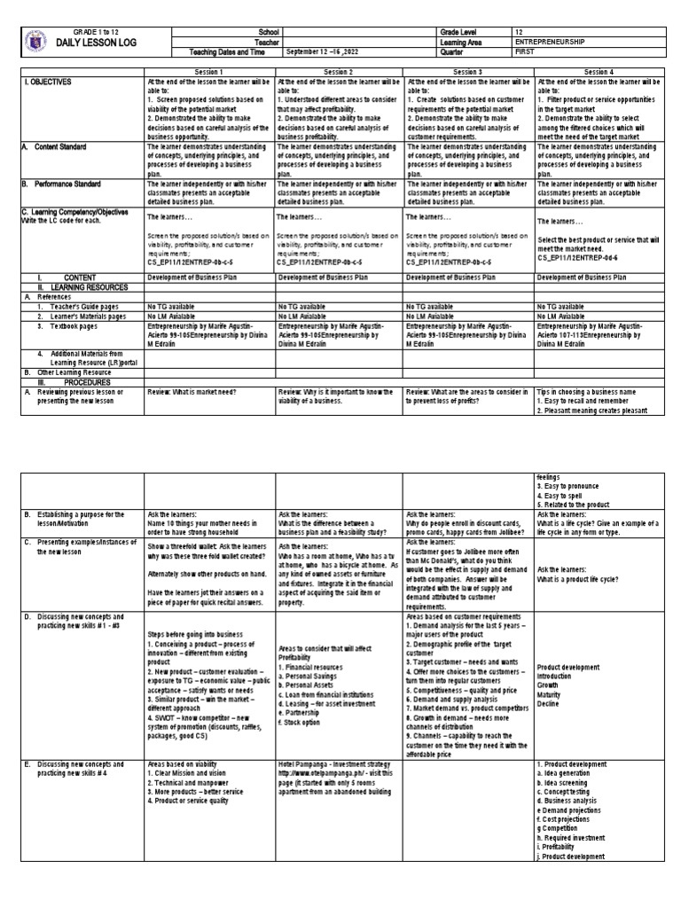 DLL Entrep WEEK-4 | PDF | Learning | Product (Business)
