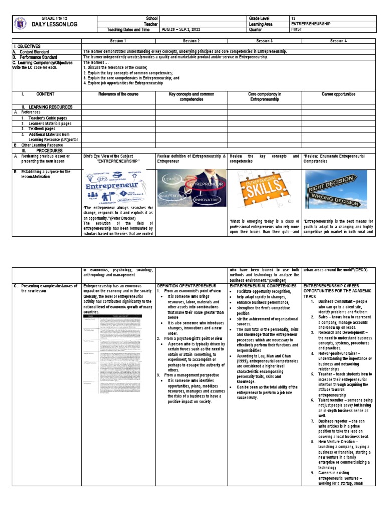 DLL Entrep WEEK-2 | PDF | Entrepreneurship | Economies