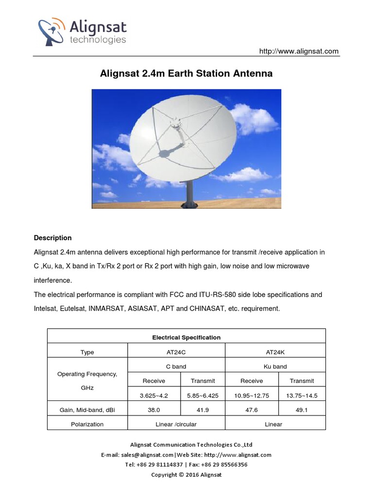 Alignsat 2.4m Earth Station Antenna | PDF | Antenna (Radio) | Radio Technology