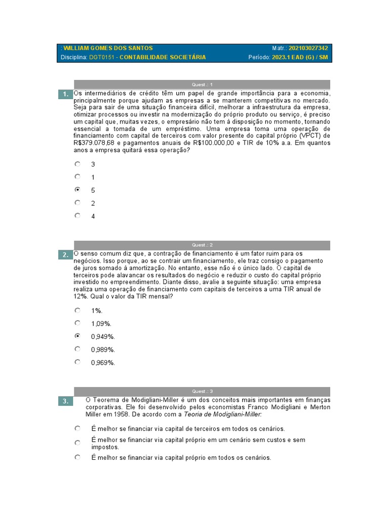 Prova I - Cont Societaria | PDF