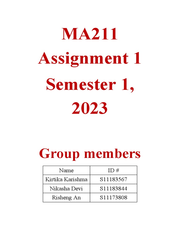 MA211 Assignment 1 Semester 1, 2023: Group Members | PDF | Space | Analytic Geometry