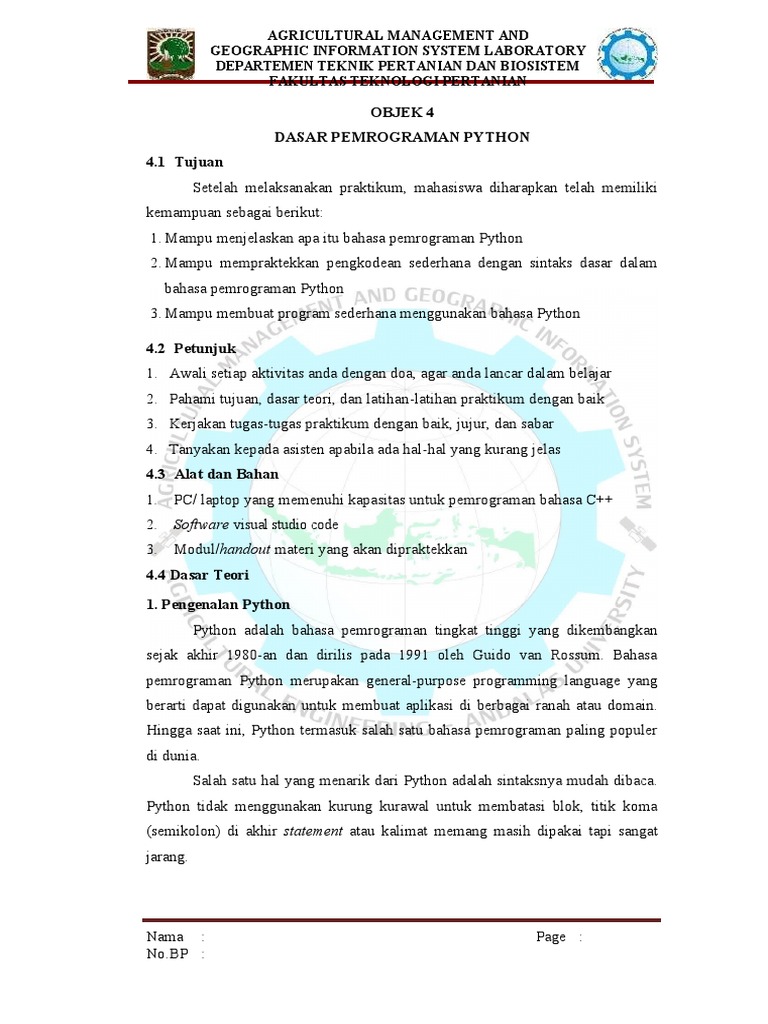 Objek 4 Dasar Pemprograman Python (1) | PDF