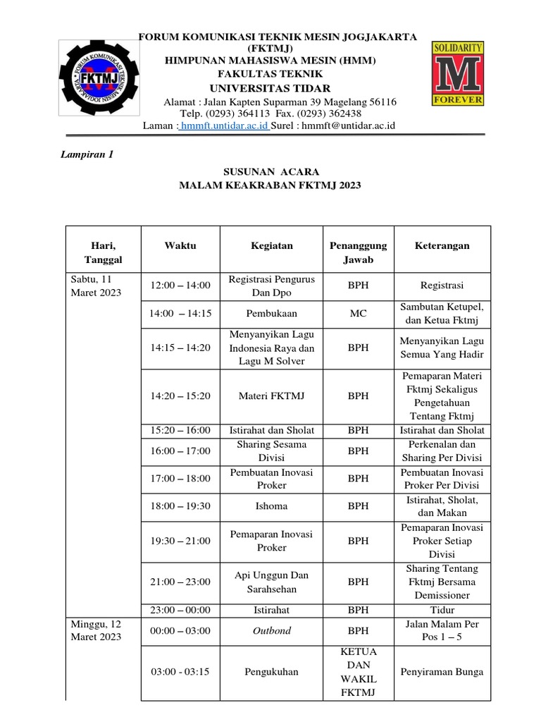 Susunan Acara Makrab FKTMJ 2023 | PDF