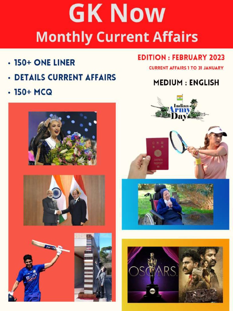 Monthly Current Affairs 1 To 31 Jan 2023 English. | PDF