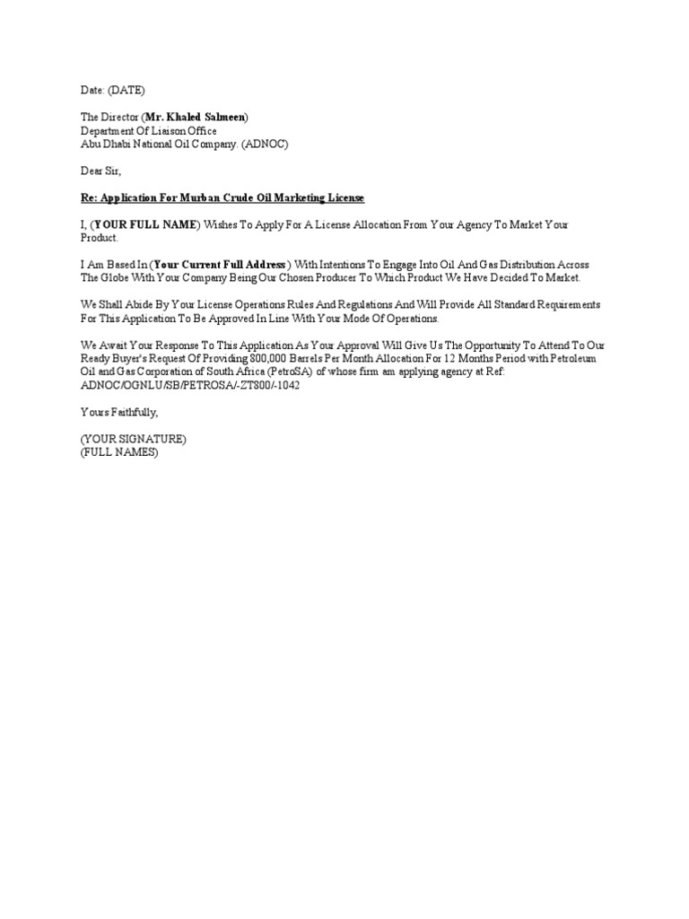 Application For Murban Crude Oil Marketing License ...