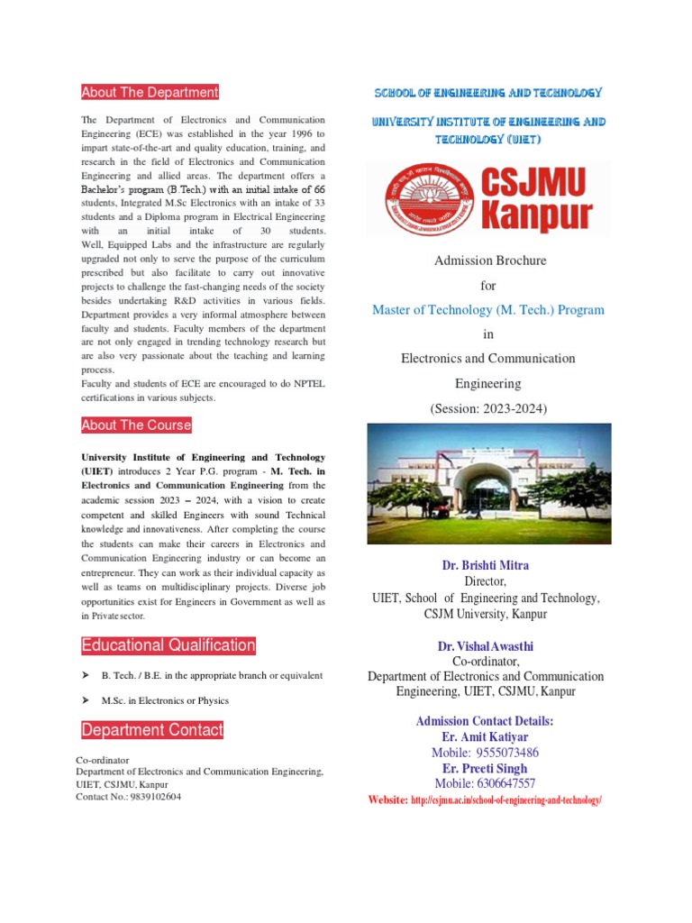 Brochure For M. Tech. | PDF | Engineering