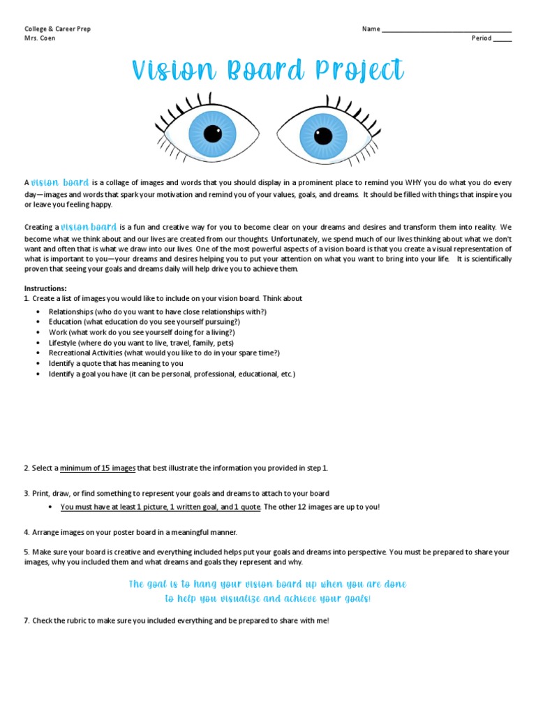 Vision Board Project and Grading Rubric | PDF | Dream | Cognitive Science