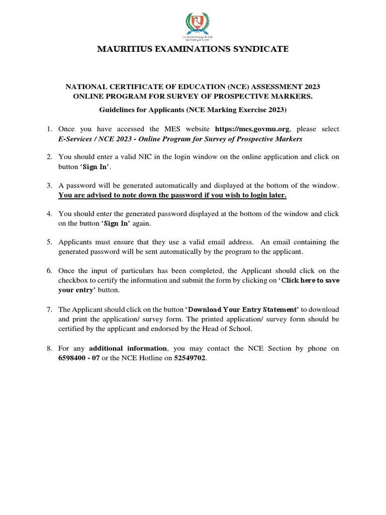 Guidelines To Access Online Program For Survey of Prospective Markers ...