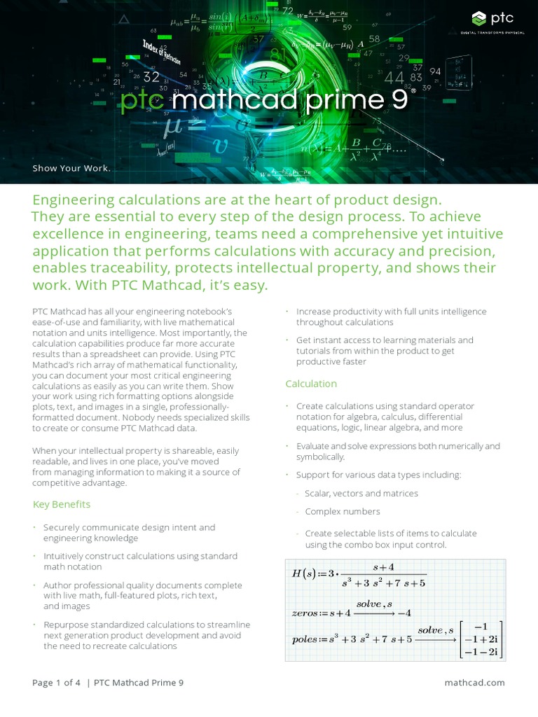 PTC Mathcad Prime 9 Datasheet | PDF | Matrix (Mathematics) | Mathematics