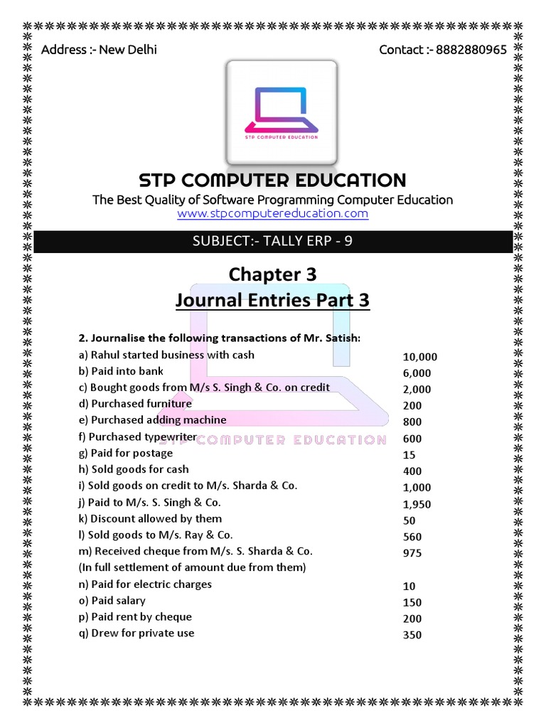 Chapter - 3 Journal Entries Part 3 | PDF