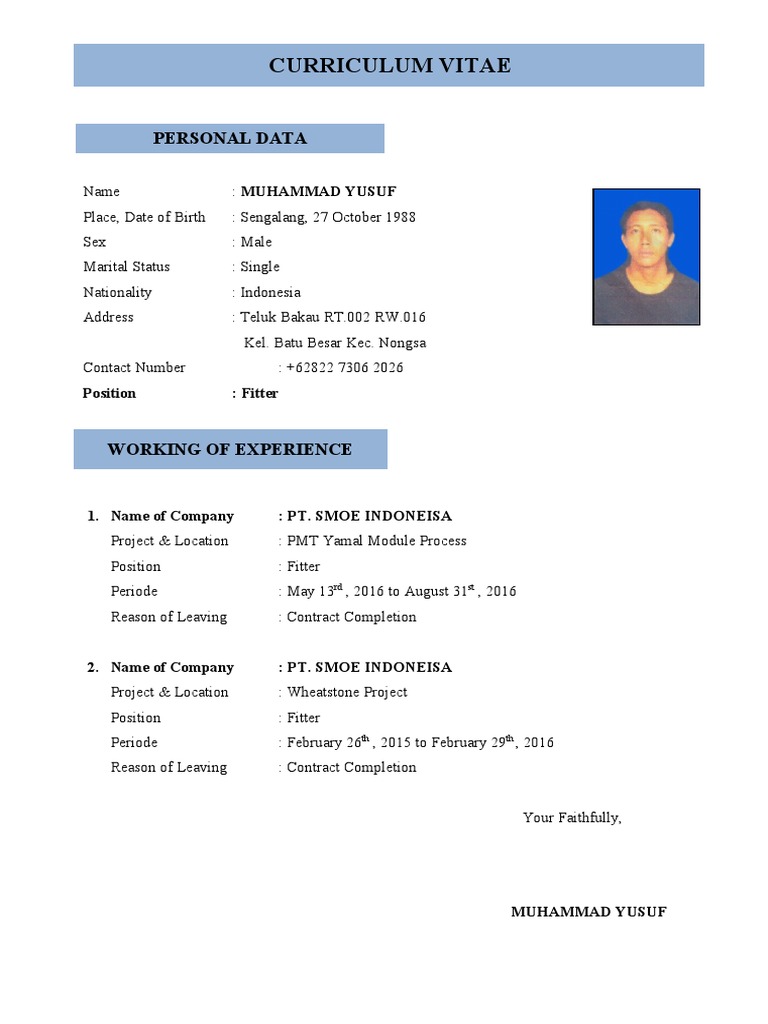 Cv Muhammad Yusuf (Fitter) | PDF