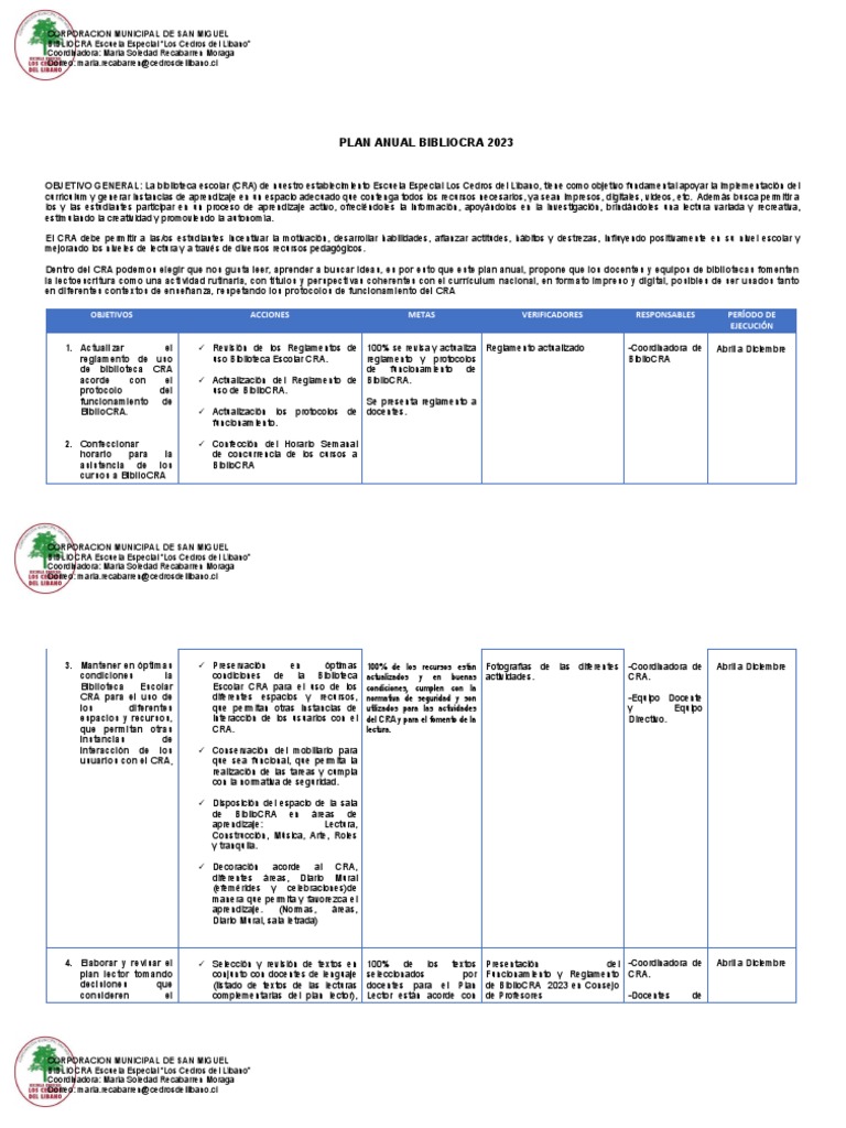 Plan Anual Cra 2023 | PDF