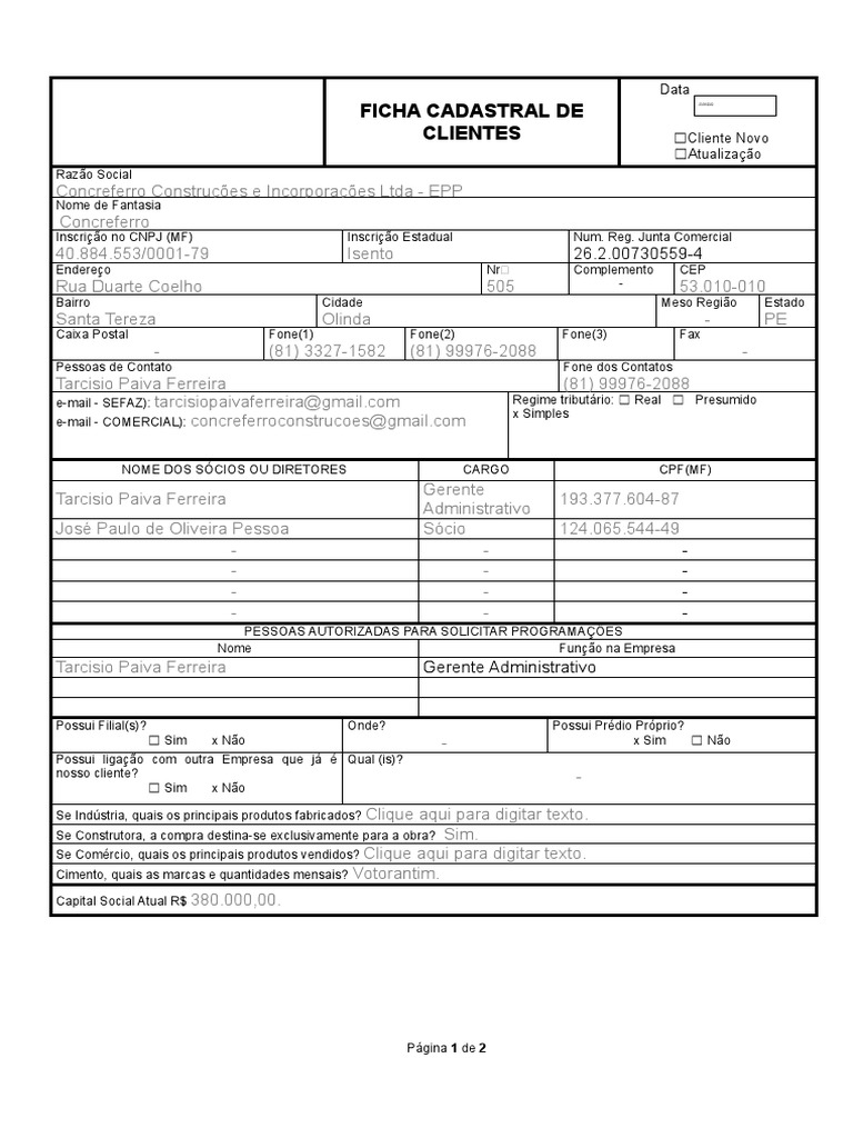 Ficha Cadastral | PDF