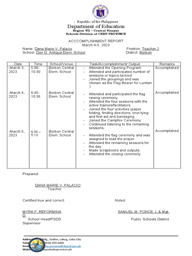 GSP/BSP Camp Accomplishment Report | PDF