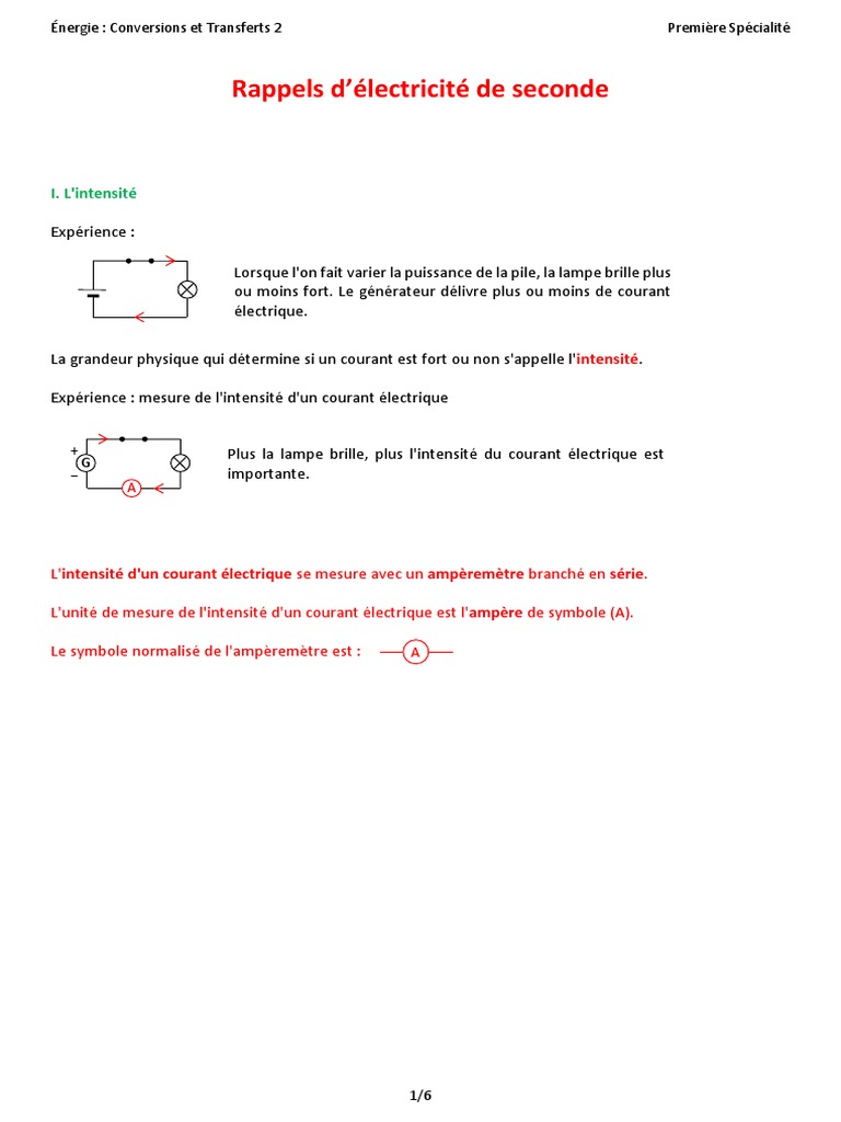 Chap ECT2 Rappels Electricite Seconde | PDF | Résistance (électricité) | Tension électrique