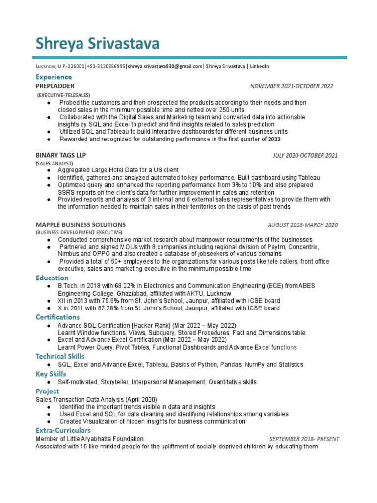 Shreya Resume | PDF | Data | Microsoft Excel