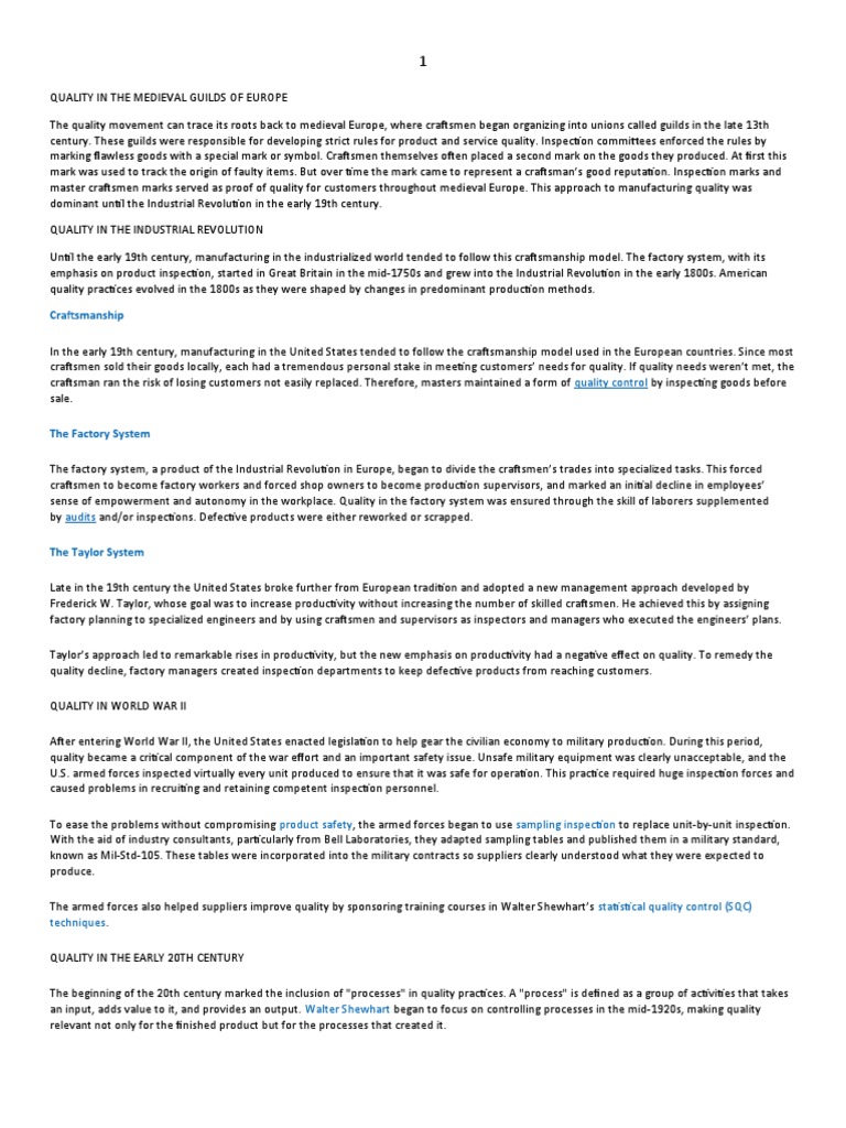 Quality in The Medieval Guilds of Europe | PDF | Quality Management ...