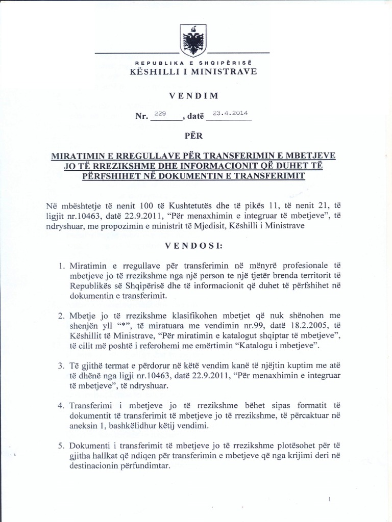 VKM 229 Date 23.04.2014 Miratimine Rregullave Per Transferimin e ...