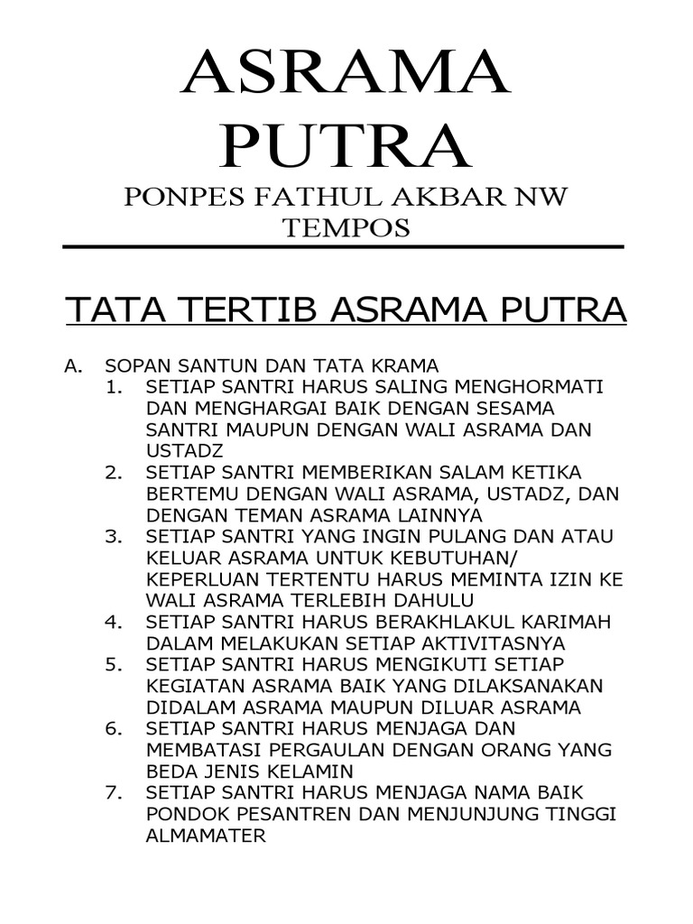 Tata Tertib Asrama Putra | PDF