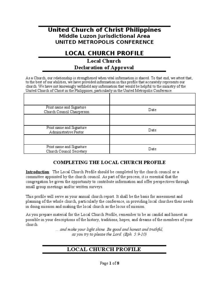 Local Church Profile | PDF | Local Church | Ecumenism