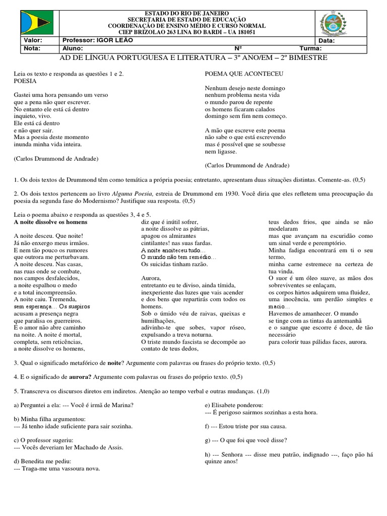 1 - Rec. Língua Portuguesa - 3 Ano EM - 2º Bimestre | PDF