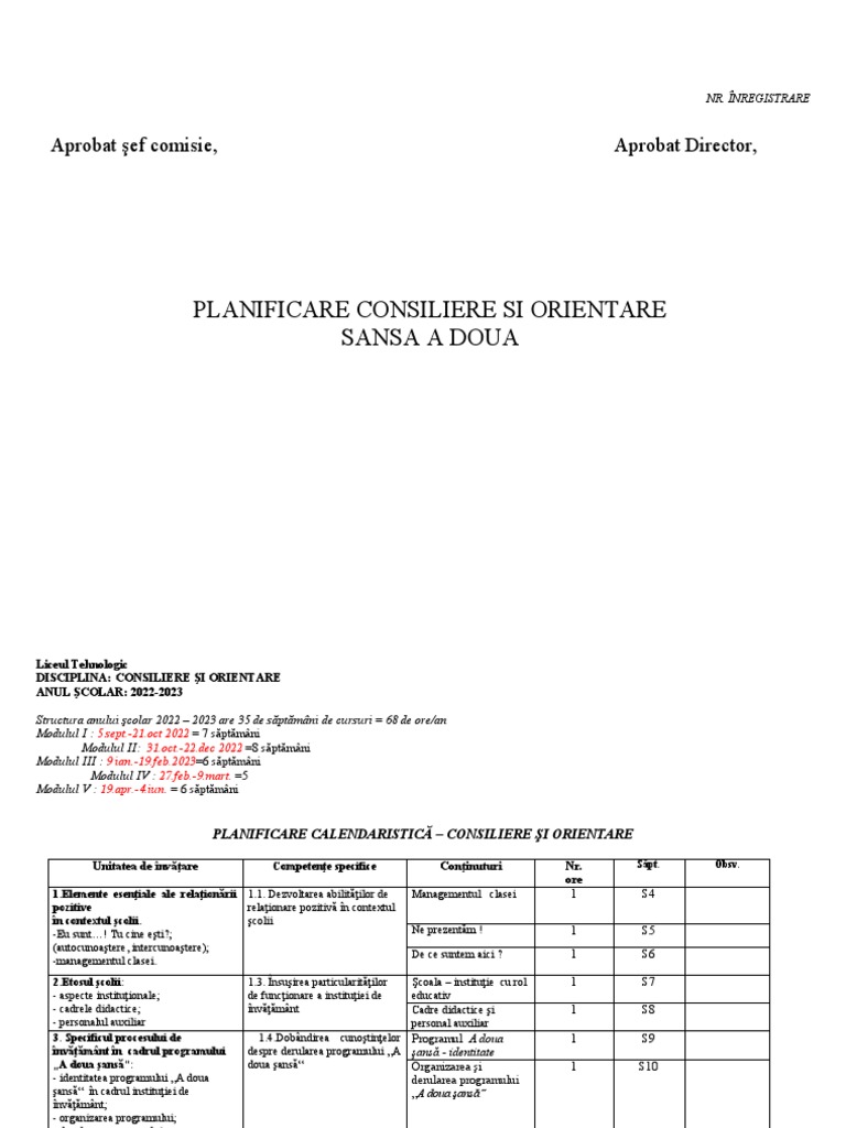 Planificare Sansa A Doua | PDF