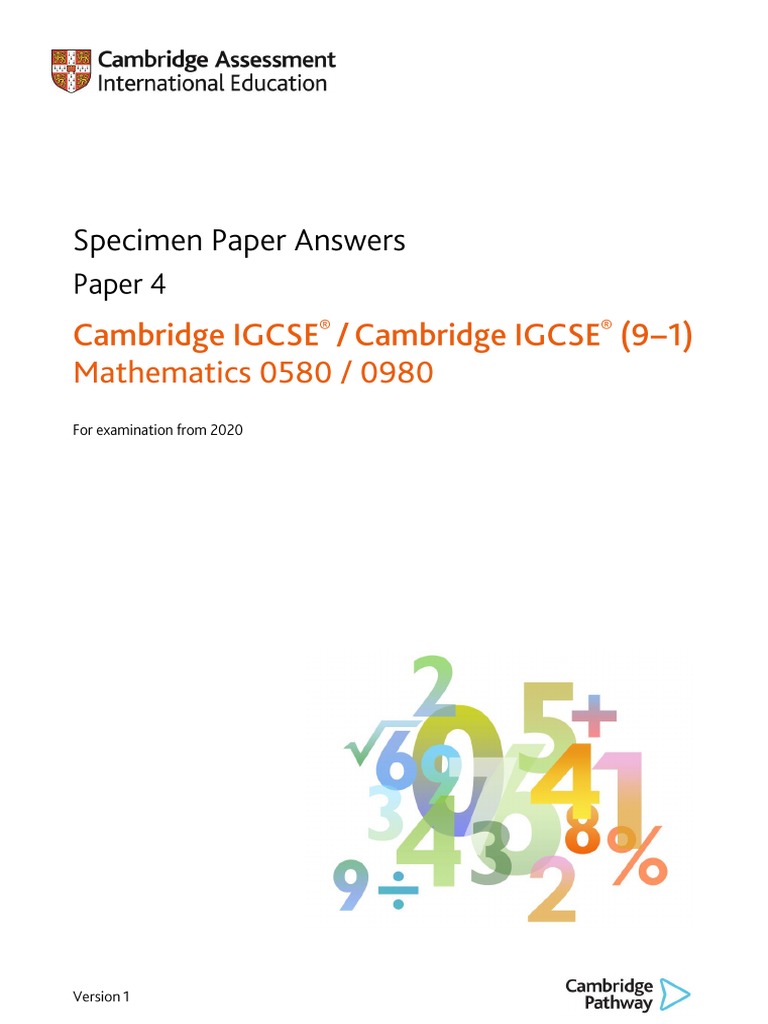 0580 Specimen Paper Answers Paper 4 (For Examination From 2020) | PDF | Interest | Quadratic ...