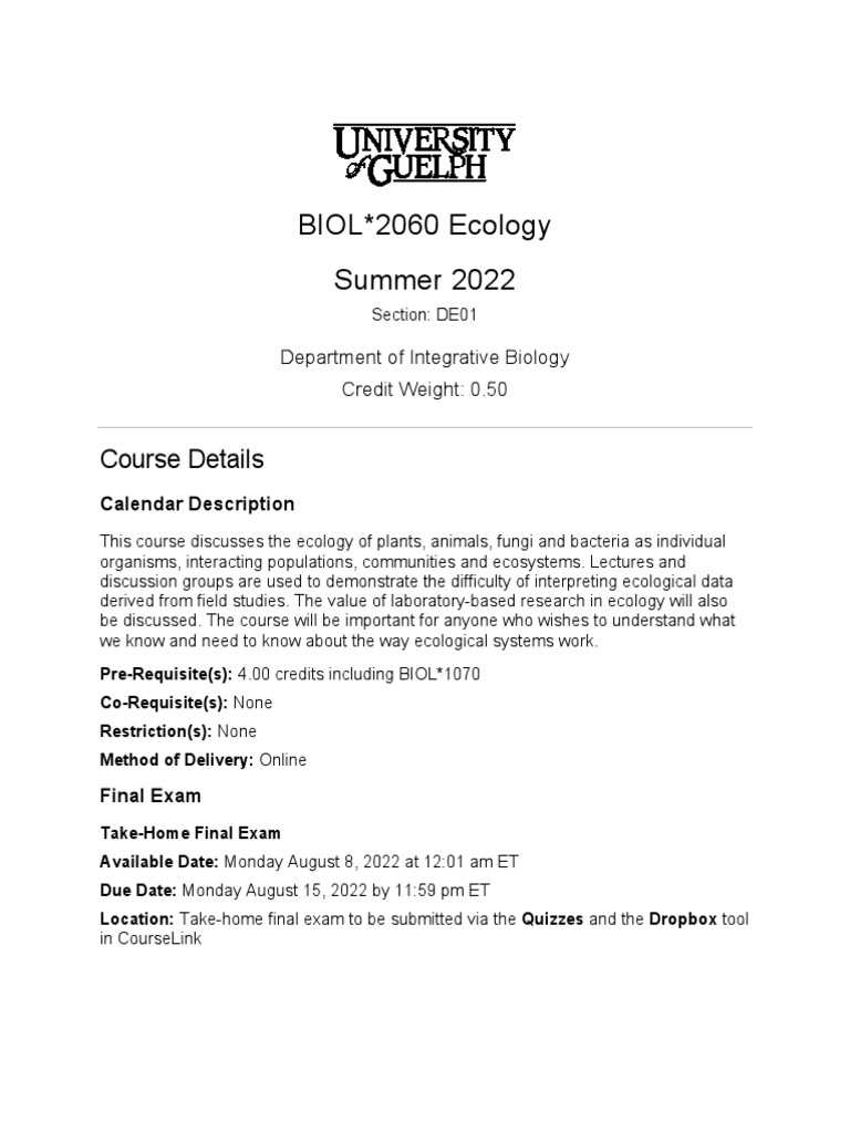 Outline BIOL2060 DE01 S22 Final | PDF