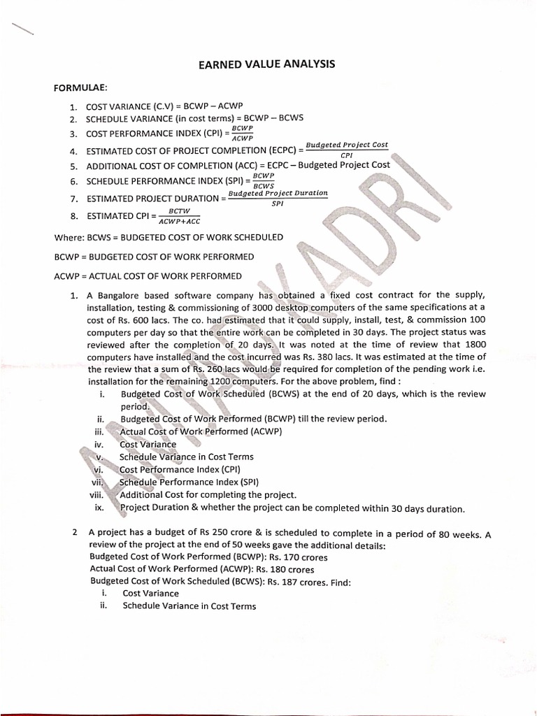 Earned Value Analysis Sums | PDF Earned Value Analysis Sums | PDF