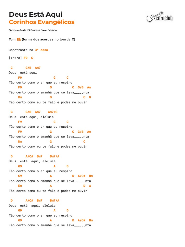 Deus Está Aqui - Cifra Club - Corinhos Evangélicos | PDF