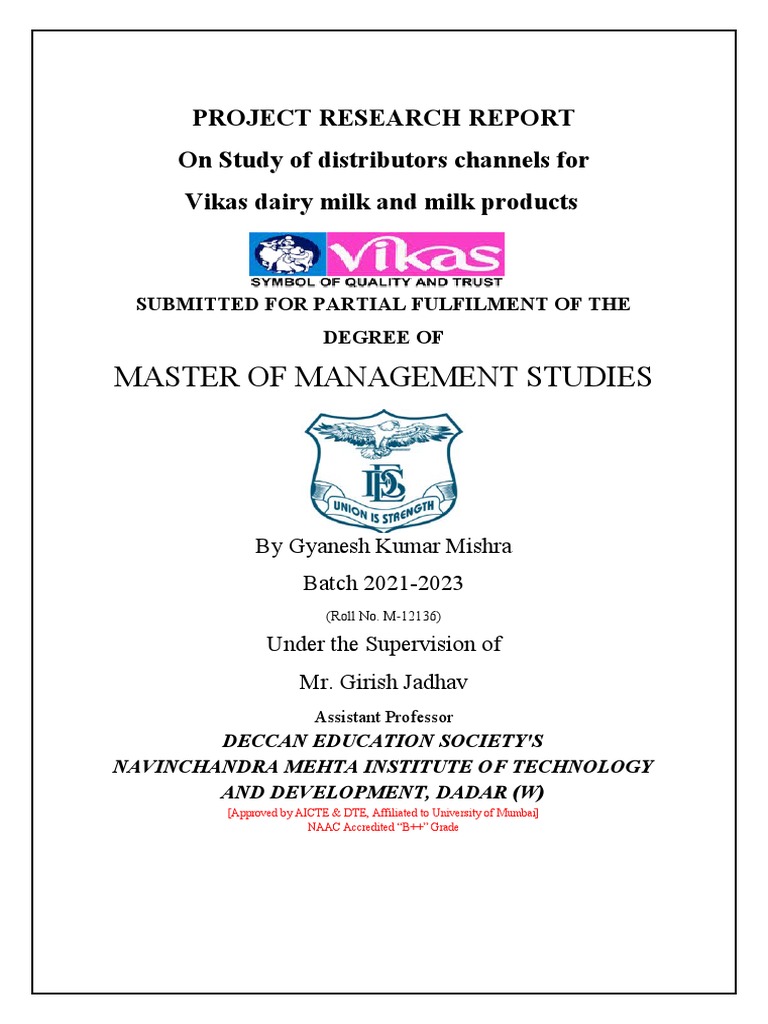 Vikas Dairy Project 2022 Changenew | PDF | Milk | Dairy