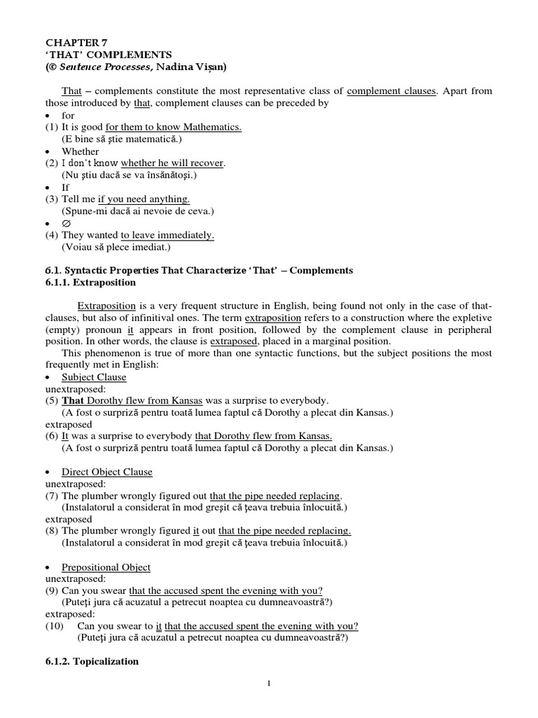 That Complements | PDF | Preposition And Postposition | Verb