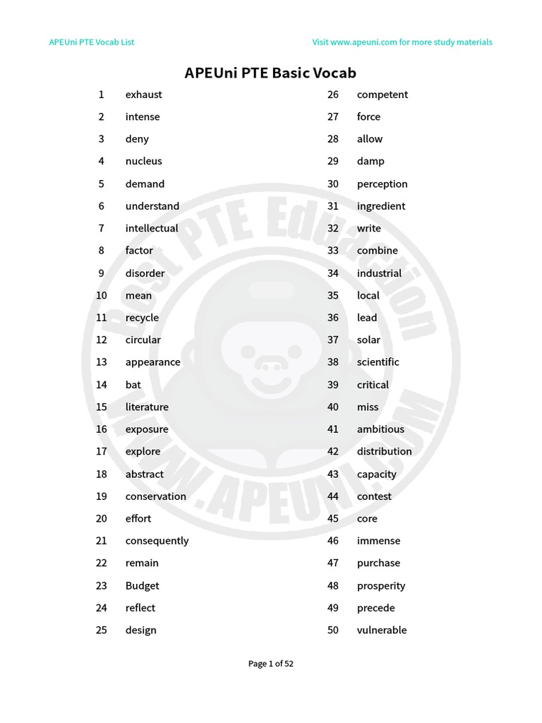 APEUni PTE Basic Vocab | PDF