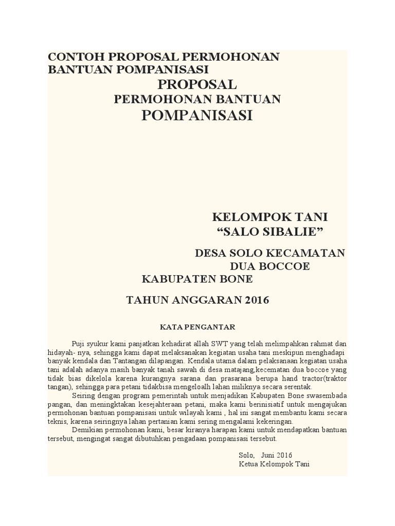 Contoh Proposal Permohonan Bantuan Pompanisasi | PDF