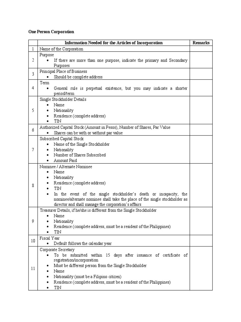 One Person Corporation | PDF