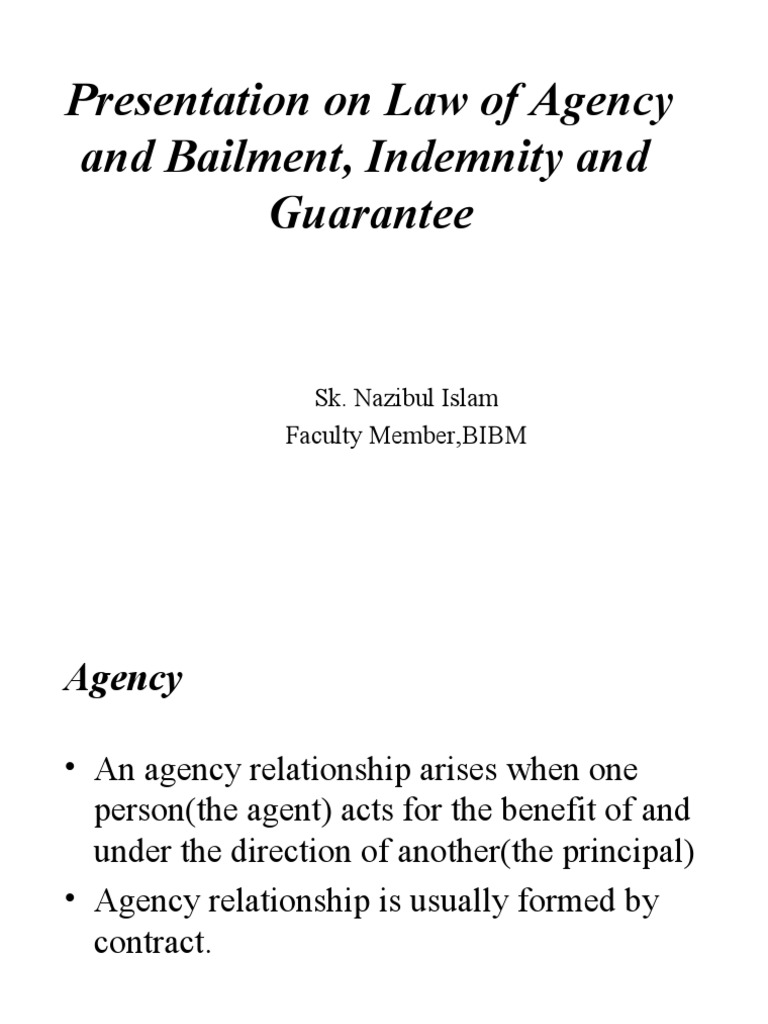 Law of Agency | PDF | Guarantee | Law Of Agency