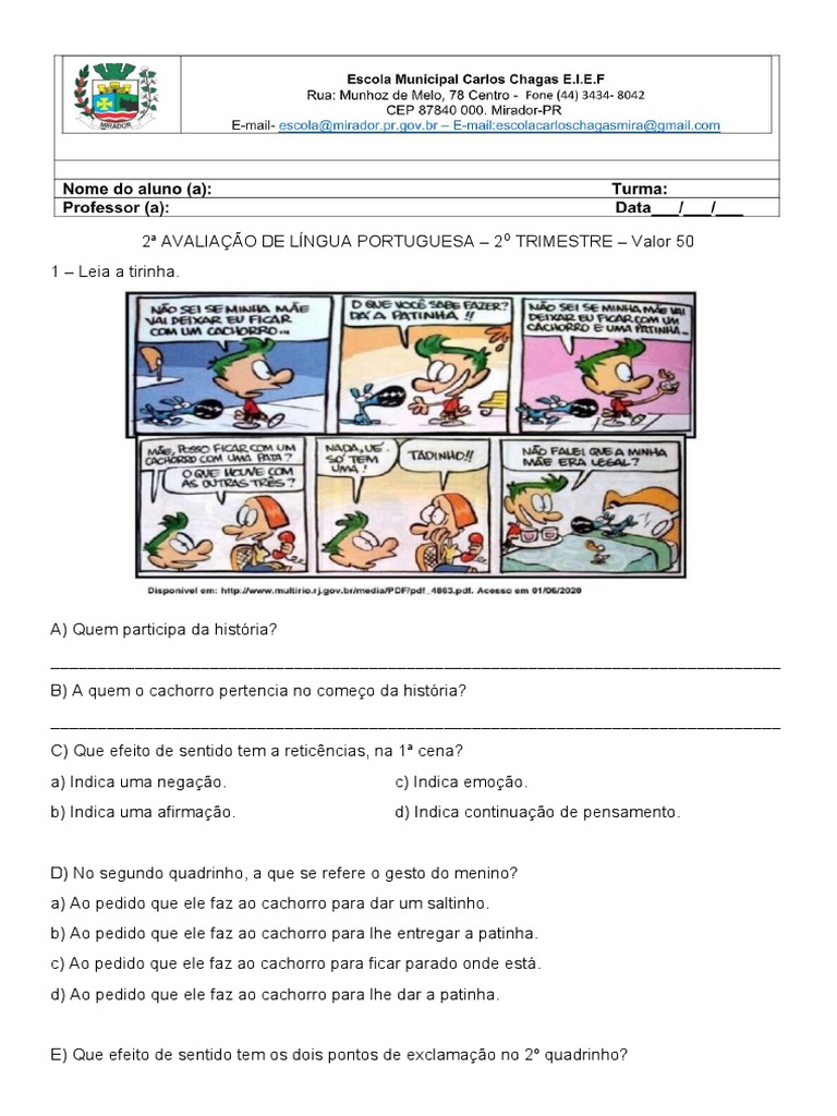 2a AVALIAÇÃO DE LÍNGUA PORTUGUESA 2 Tri | PDF | Linguística