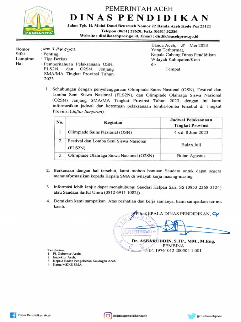 Surat Osn Fls2n O2sn Sma 2023 | PDF