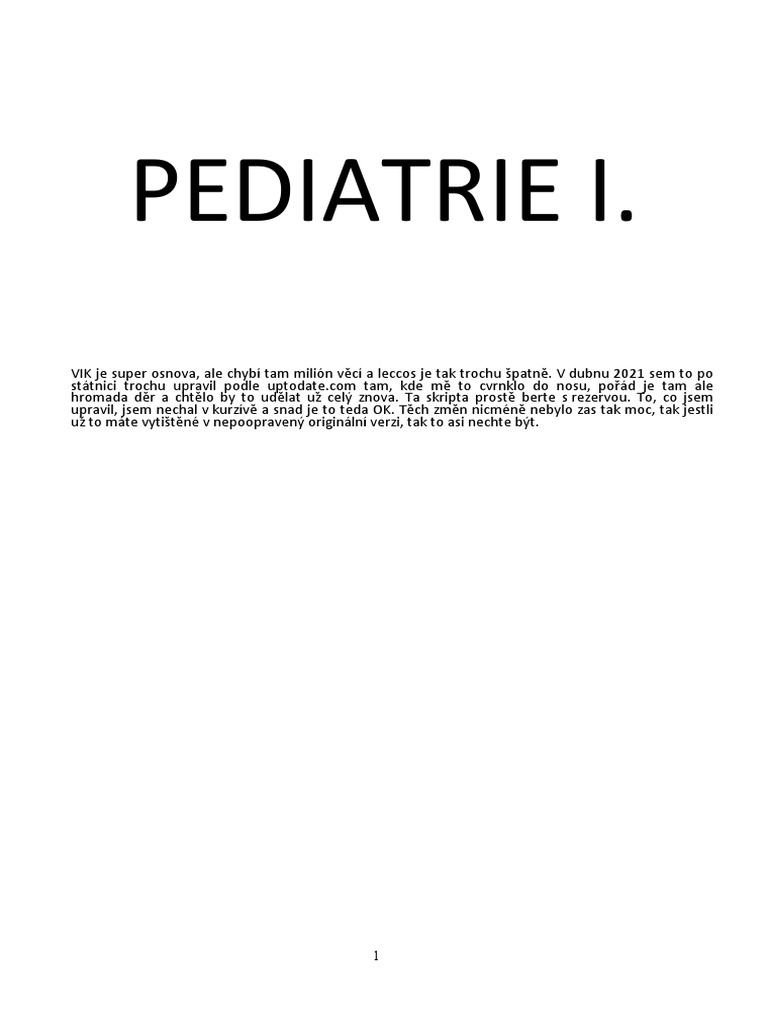 Pediatrie I VIK Poupraveno 2021 | PDF